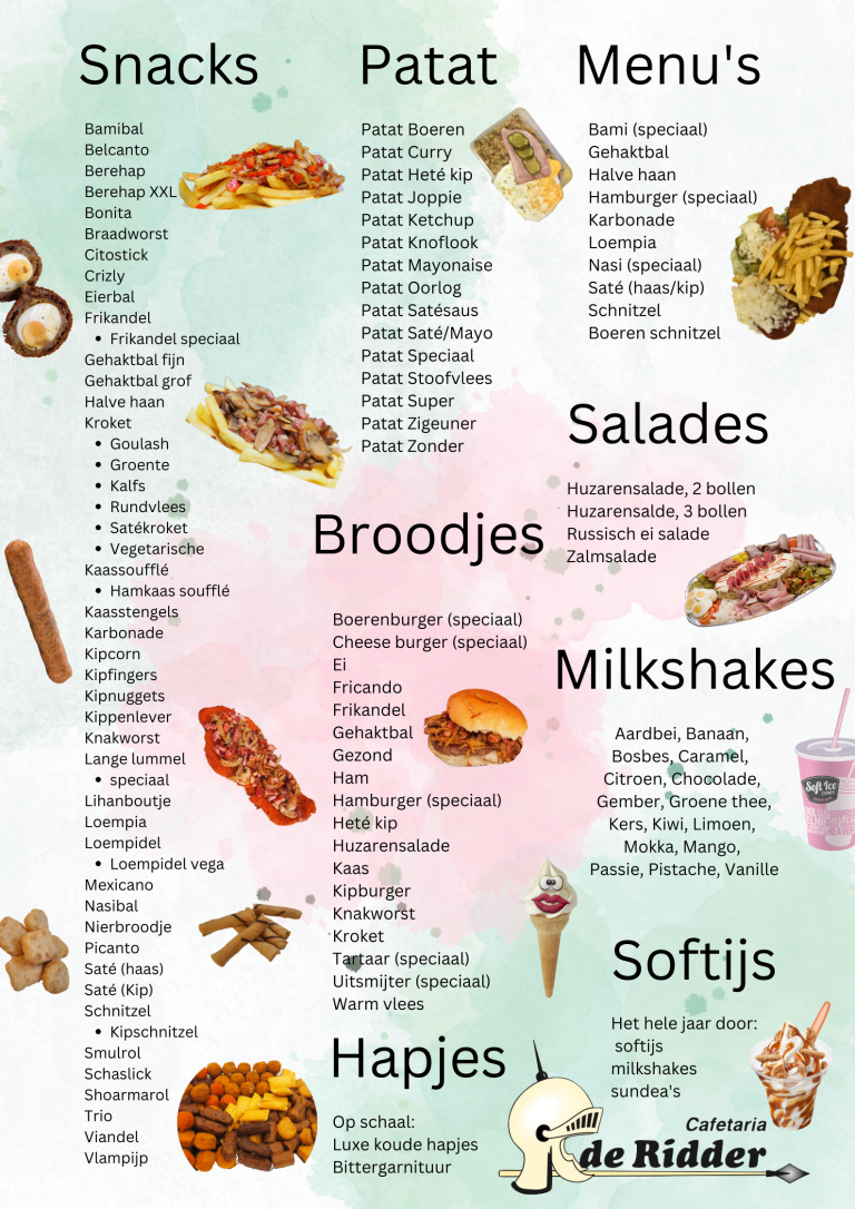 Menukaart - Cafetaria de Ridder